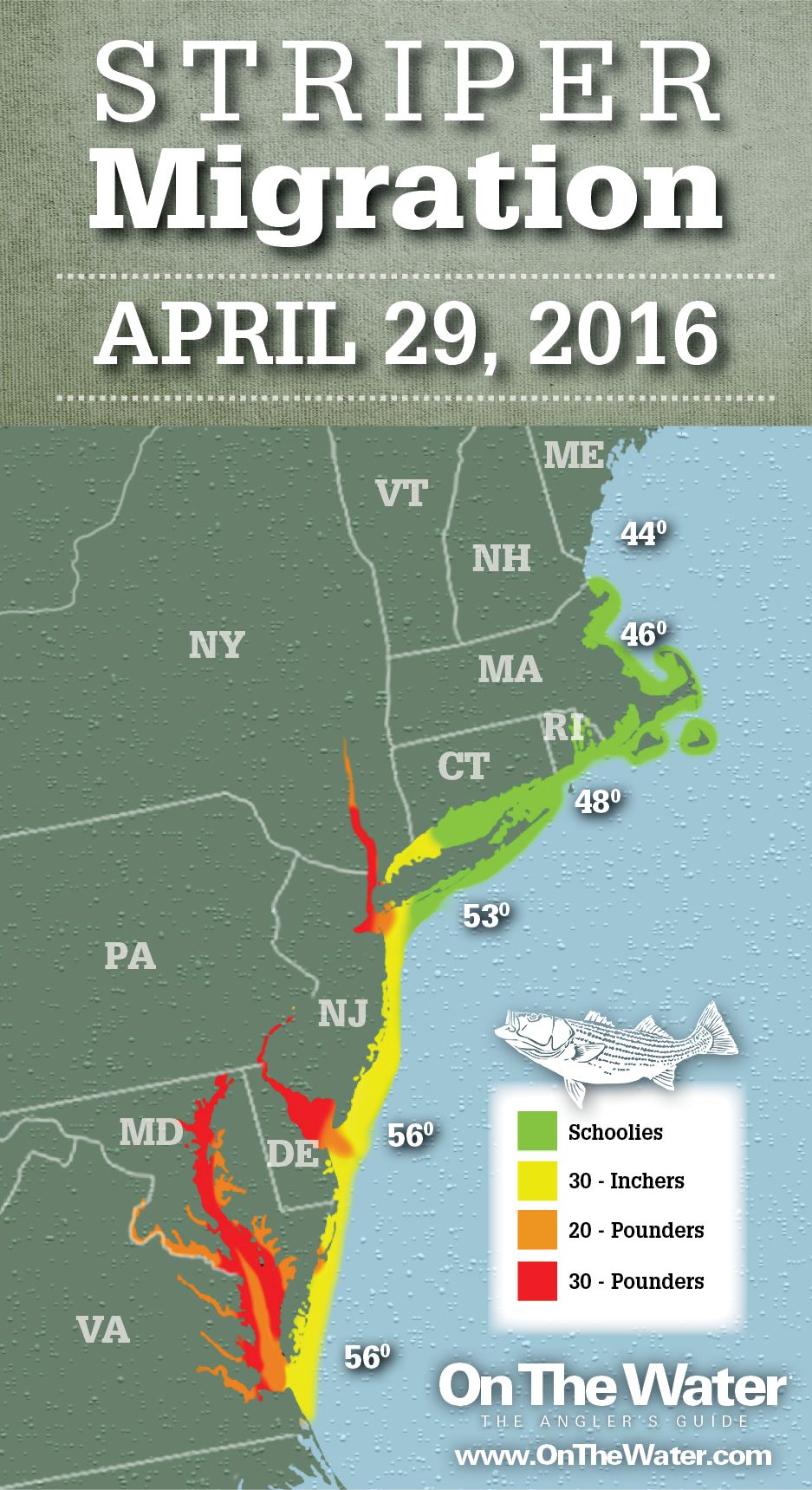 Striper Migration Map - April 29, 2016 - On The Water