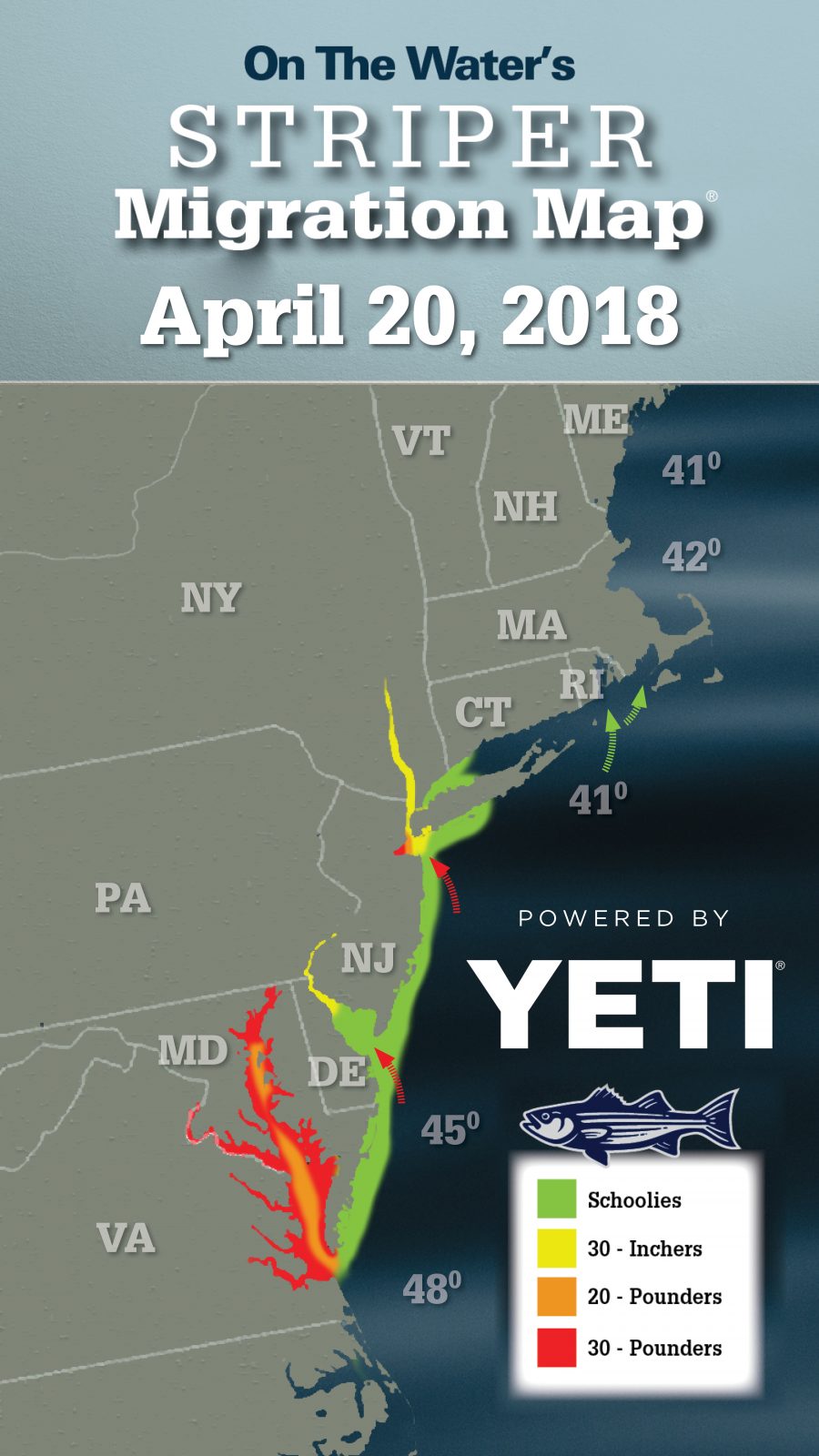 Striper Migration Map - April 20, 2018 - On The Water