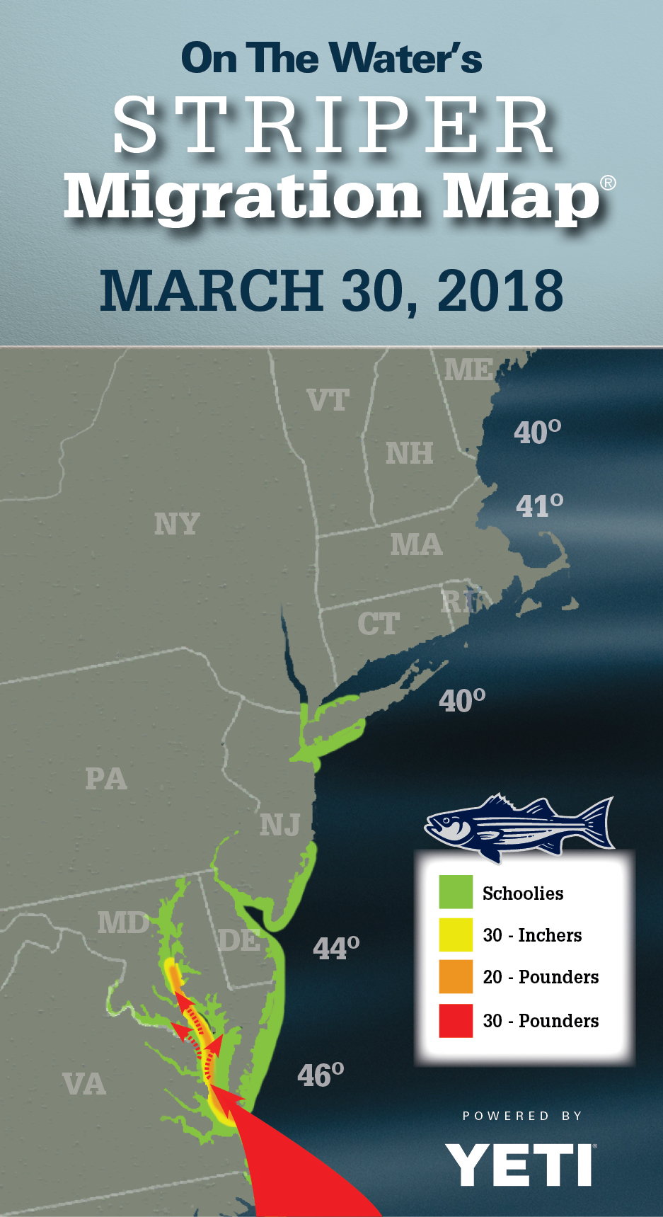 Striper Migration Map - March 30, 2018 - On The Water