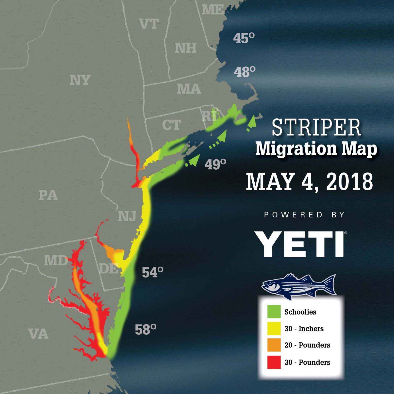 Striper Migration Map - May 4, 2018 - On The Water