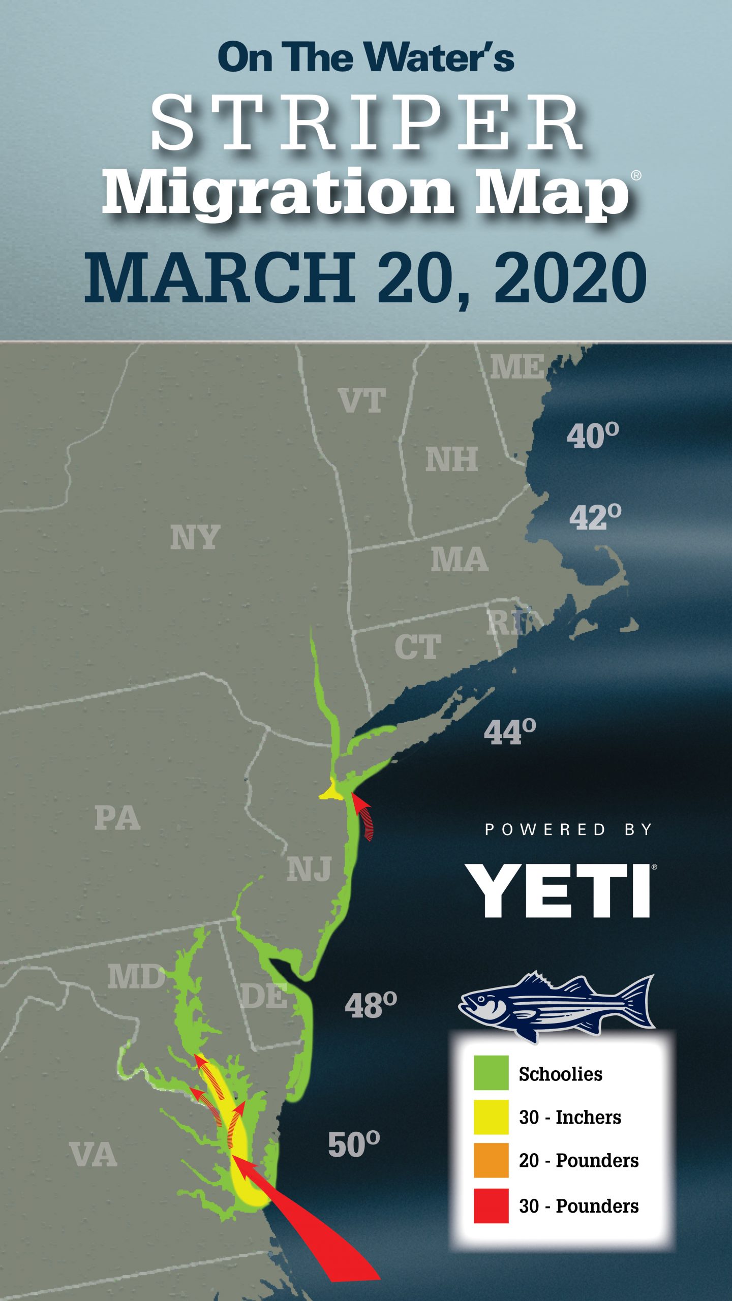 Striper Migration Map - March 20, 2020 - On The Water