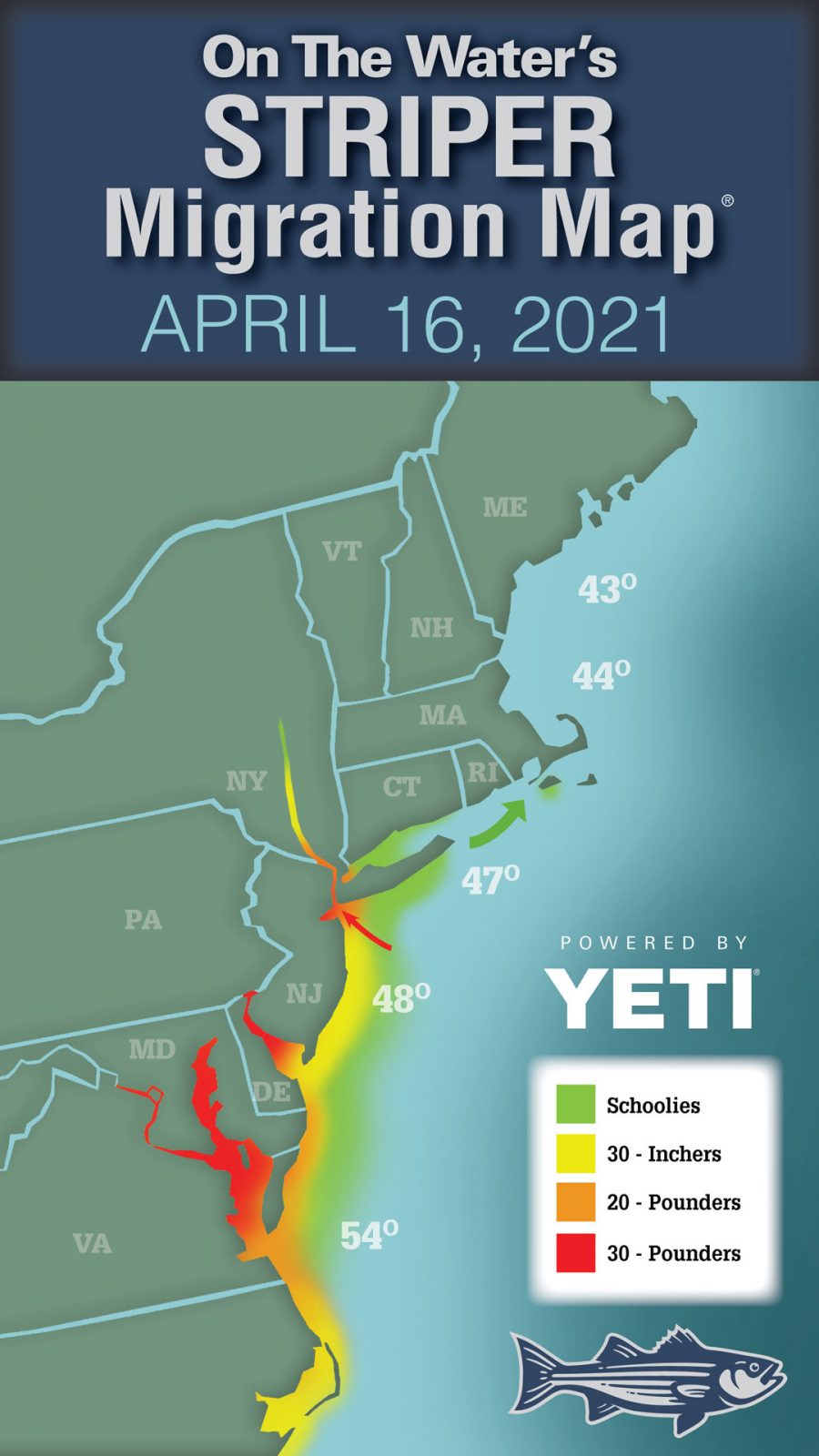 Striper Migration Map - April 16, 2021 - On The Water