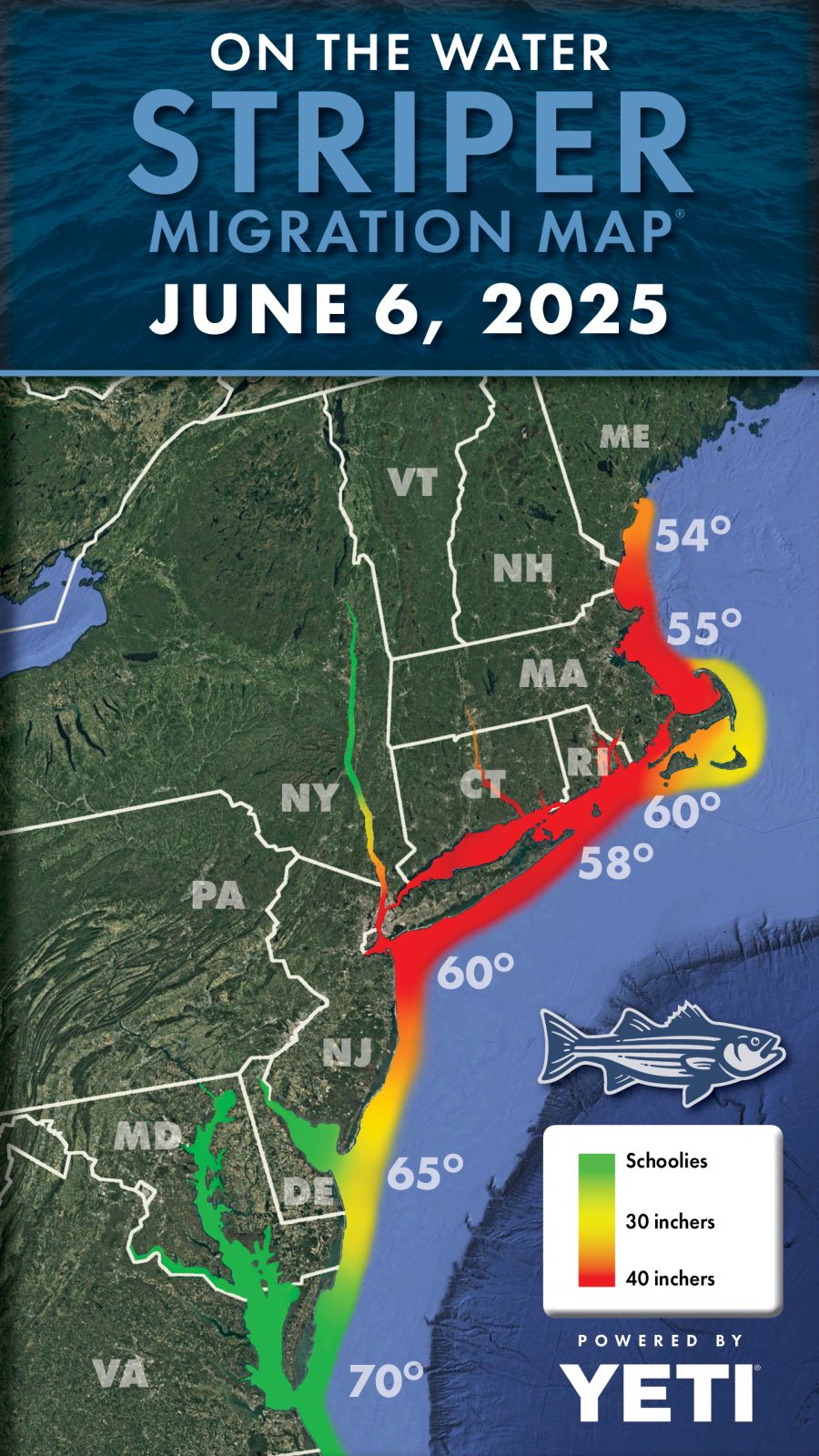 Striper Migration Map - June 6, 2025 - On The Water