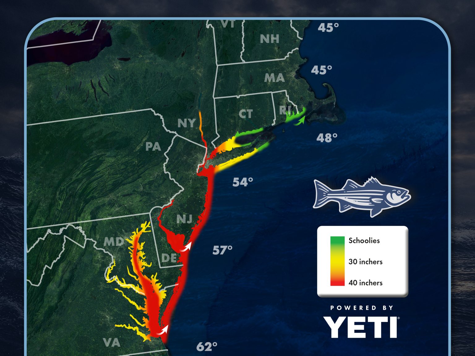 Striper Migration Map - April 24, 2026 - On The Water