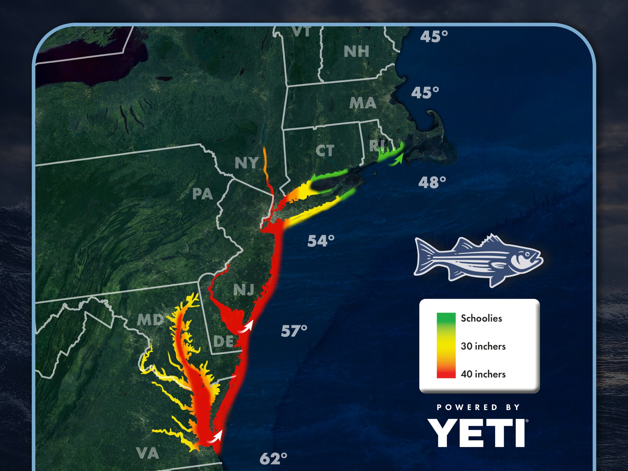 Striper Migration Map - April 24, 2026 - On The Water