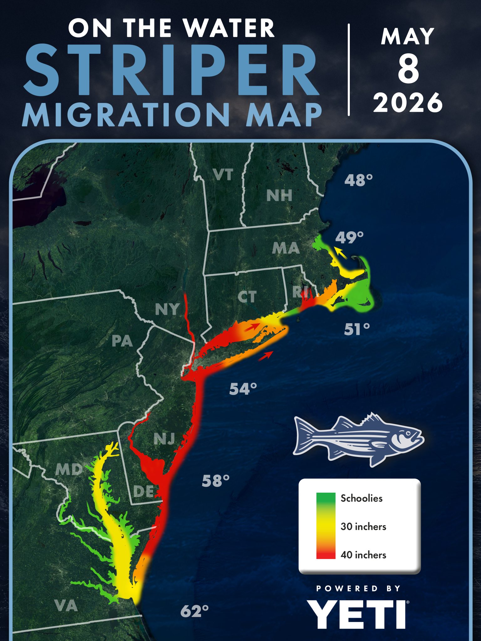 Striper Migration Map - May 8, 2026 - On The Water